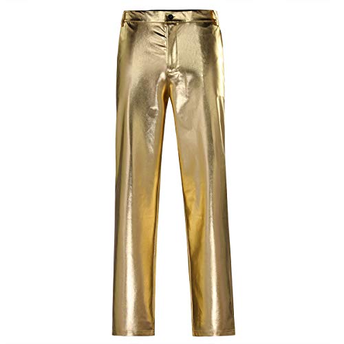 Boyland Mens Casual Night Club Metallic Moto Style Flat Front Faux Leather Pants Novelty Straight Leg Trousers Disco