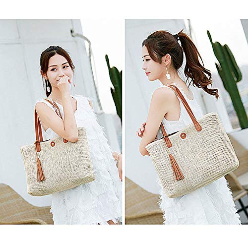 Felice Ann Women Large Tassels Straw Woven Shoulder Bag Beach Handbag Top-handbag Bag Purse Large Brown