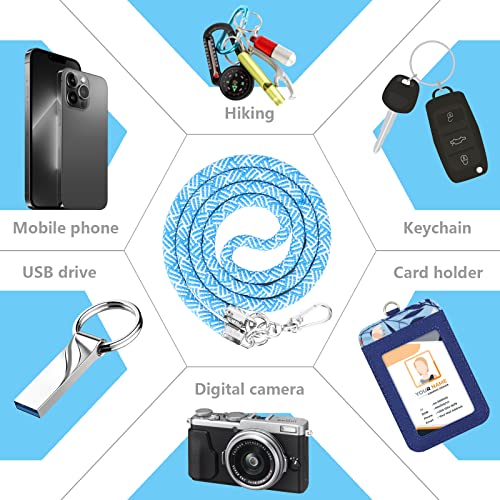Cell Phone Lanyard Around the Neck, Crossbody Phone Strap with Ring Grip and Transparent Pad for Most Smartphones ID Badges Bagpack Keychain Camera Walking Hiking (BlueWhite, Long)
