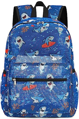 CAMTOP Mesh Backpack Kids Boys Girls Bookbag See Through Preschool Backpacks Casual Daypack for School Beach Travel Swim(Age 3-8 Years,Shark)