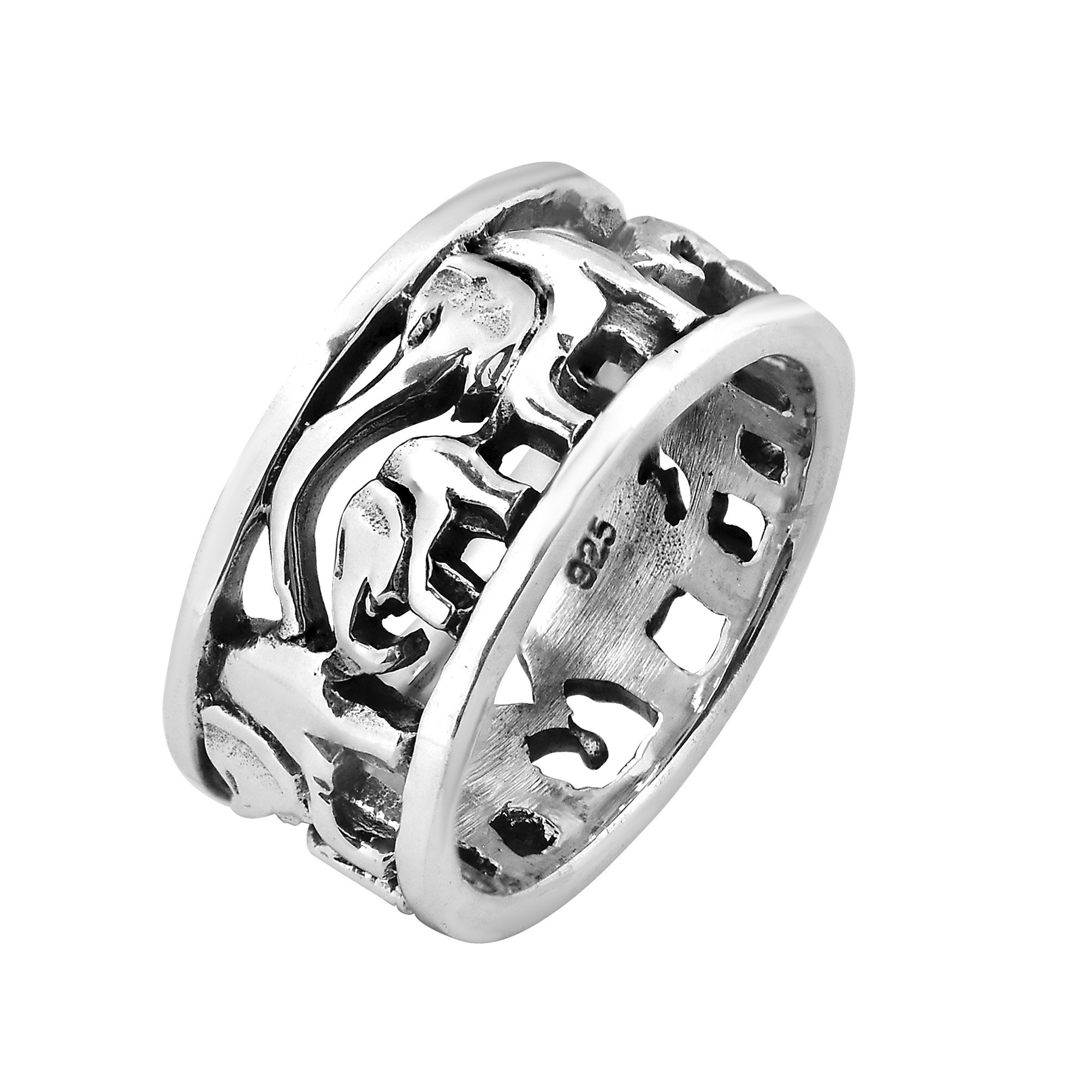 AeraVida Loving Elephant Family Parade .925 Sterling Silver Ring (8)