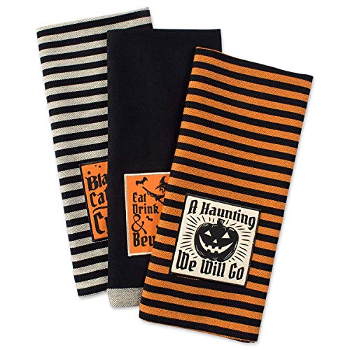 DII Happy Halloween Dishtowel Collection Embellished Cotton Kitchen Hand Towel Set, 18x28, Happy Haunting, 3 Count