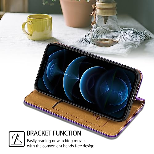 Arseaiy Case for Oppo Reno 6 Pro 5G(MediaTek) Flip Phone Case Shockproof PU Leather Wallet Case Cover with Card Holder Kickstand Shell Purple