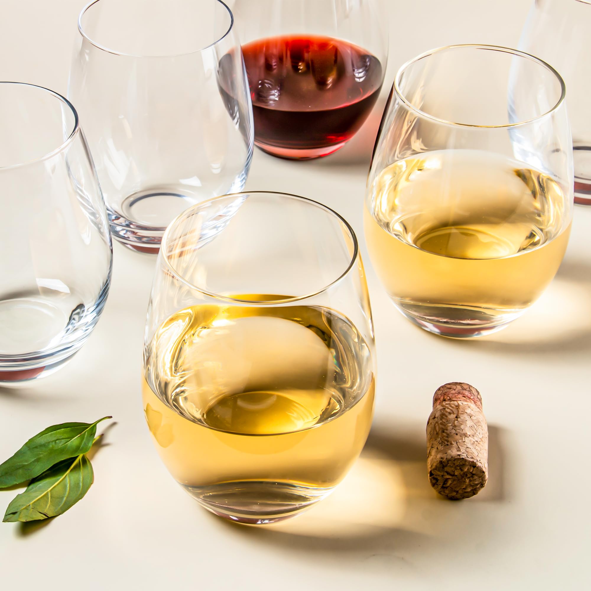 Stemless Wine Glasses, 15 oz Stemless Glasses Set of 12 for Red or White Wine, Stemless Glassware, No Stem Wine Glasses, Drinking Glasses, Clear