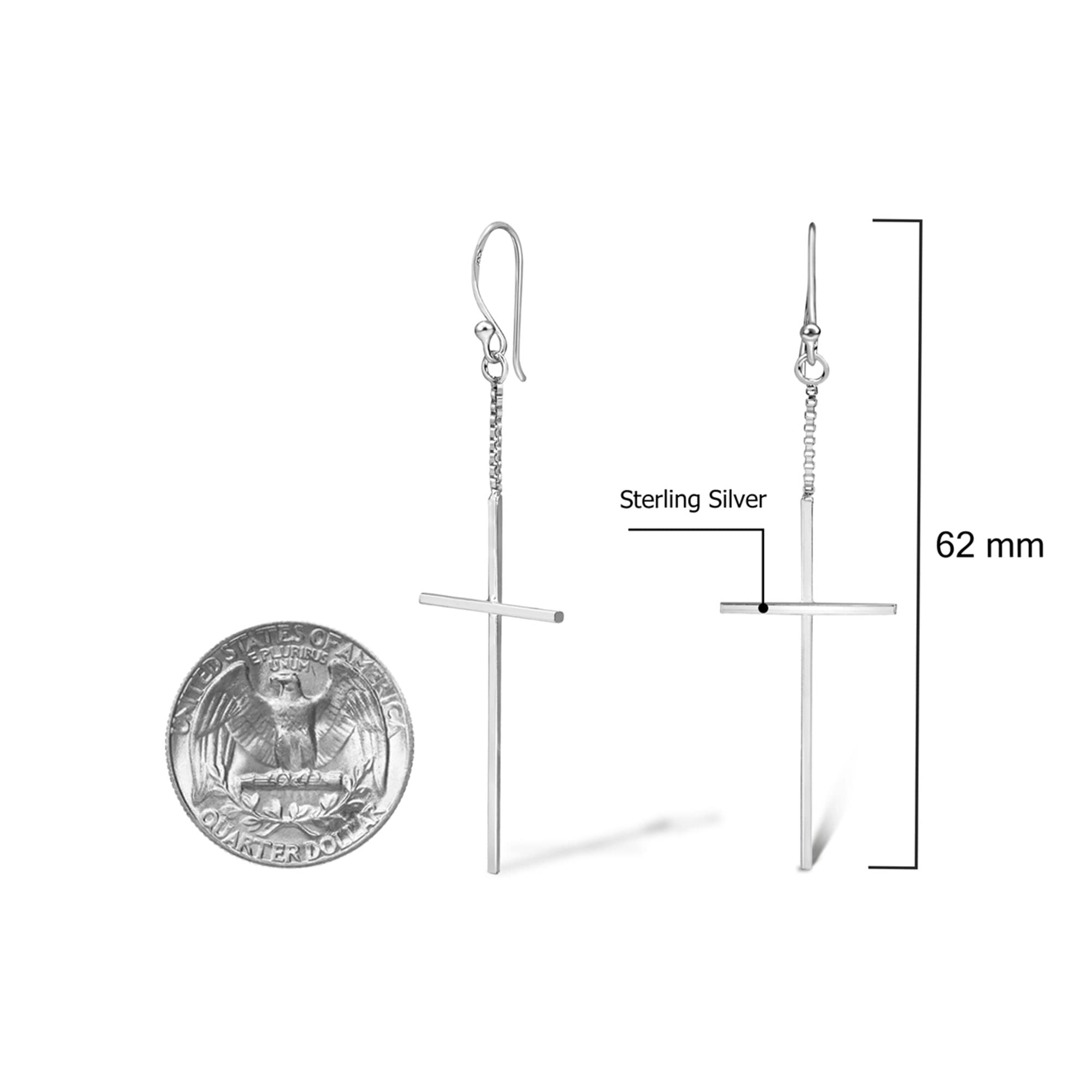 AeraVida Minimalist Christian Cross Drop Sterling Silver Dangle Earrings