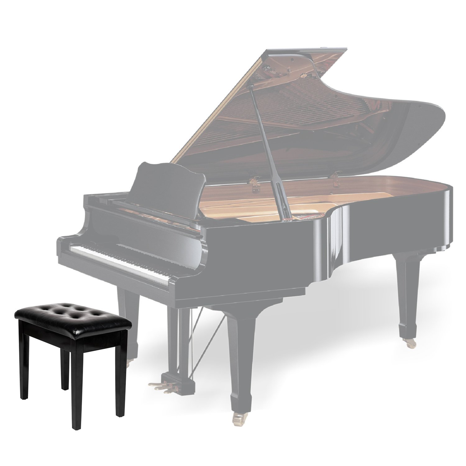 Bonnlo Padded Wooden Piano Bench with Music Storage Keyboard Stool Artist Benches Stool Tufted Seat,Black