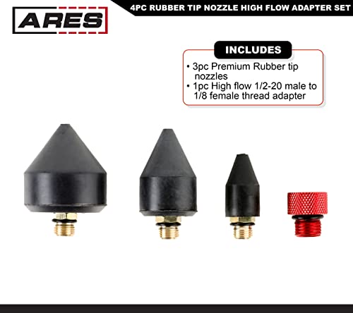 ARES 17005 β 4-Piece Rubber Tip Nozzle Accessory Set for Any Air Blow Gun β Includes 3 Rubber Tip Sizes and High Flow Adapter β Rubber Tips Protect Finished Surfaces During Use