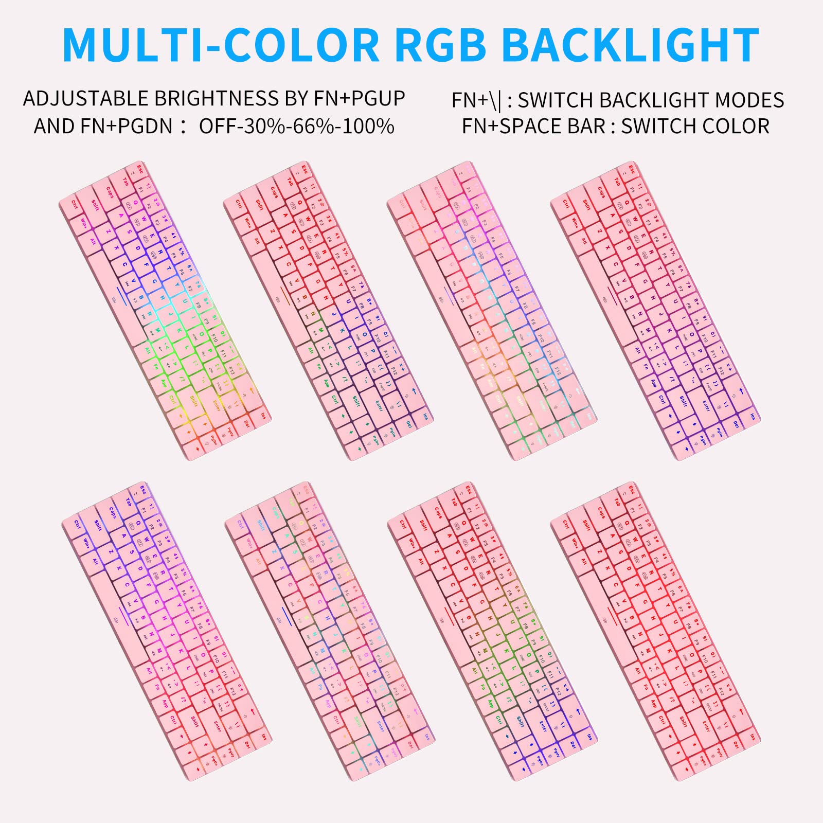 chuangquan CQ009 Mechanical Wireless/Wired Gaming Keyboard Bluetooth 5.0 RGB Backlit Blue Switch Compact 69 Keys Compatible with PC, Laptop and Smartphone (Pink)