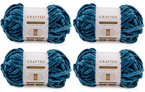 Crafted By Catherine Luxe Velvet Solid Yarn - 4 Pack (98 Yards Each Skein), Dark Teal, Gauge 6 Super Bulky