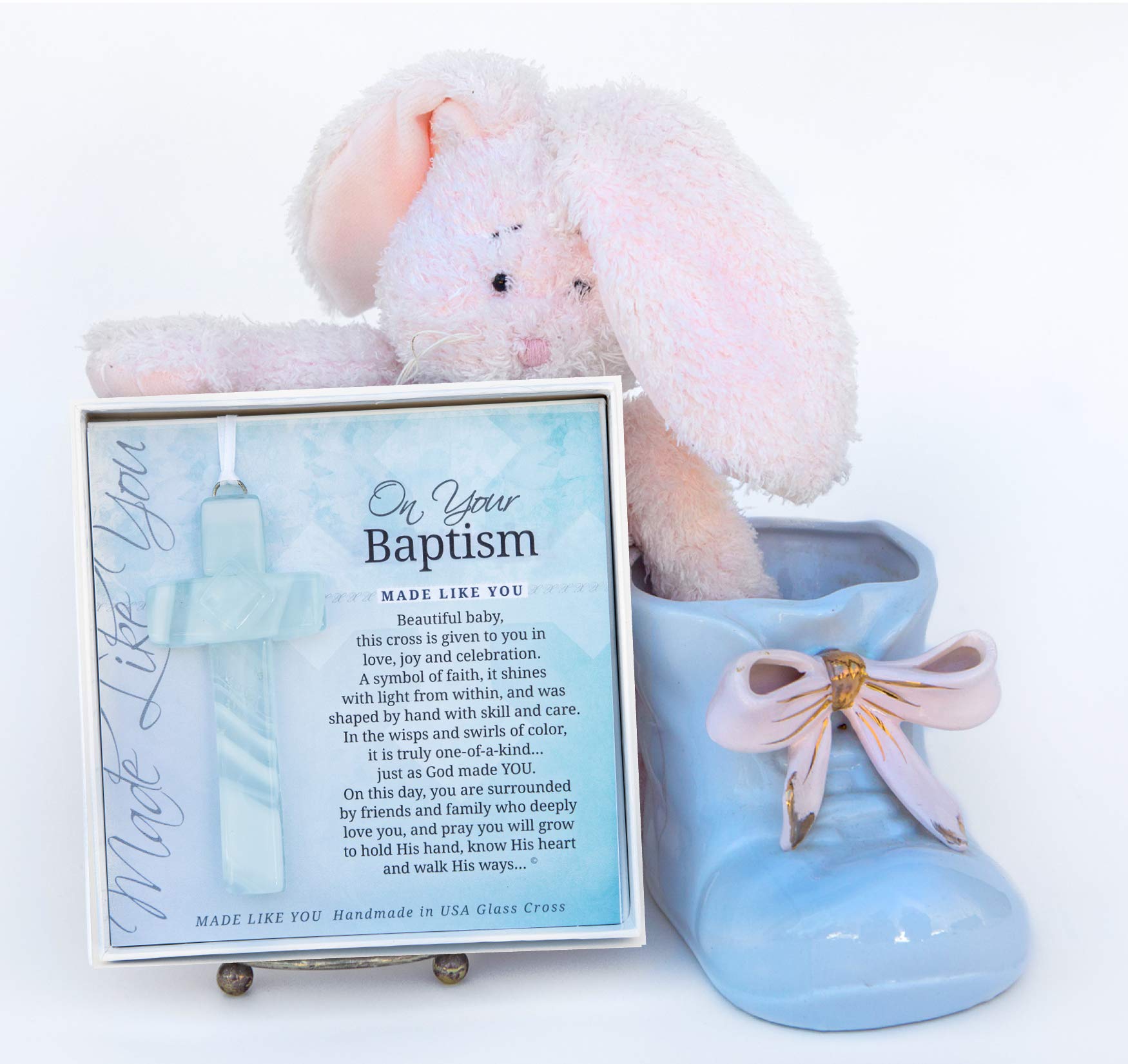 On Your Baptism Beautiful Baby Handmade Aqua Glass Cross - Treasured Baptism Gift for Baby Girl or Boy