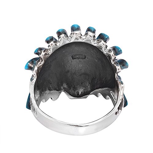 AeraVida Native American Indian Chief Blue Simulated Turquoise and Reconstructed Red Coral .925 Sterling Silver Ring (8)
