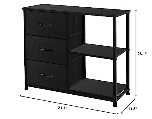 AZL1 Life Concept Rustic Brown Fabric Dresser, 4 Drawer Organizer Unit with 2 Shelves, Storage Chest for Bedroom, Entryway, Hallway, Living Room, Office, Black