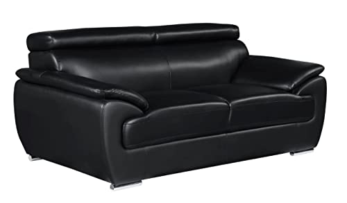 Blackjack Furniture 4571 Veal Collection Leather Upholstered Modern Living Room Loveseat, Black