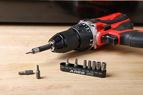 ARES 31004-10-Piece 5-Point Torx Plus Tamper Proof Security Bit Set - 25mm Length S2 Steel Precision Machined Security Bits - Storage Rail Included