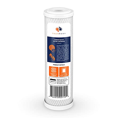 Aquaboon 10" x 2.5" Replacement Water Filter Set of 1 Carbon and 1 Sediment, 5 Micron 10 inch Cartridges, Compatible with DWC30001, WFPFC8002, FXWTC, WHEF-WHWC, WHKF-WHWC, Pentek DGD, RFC