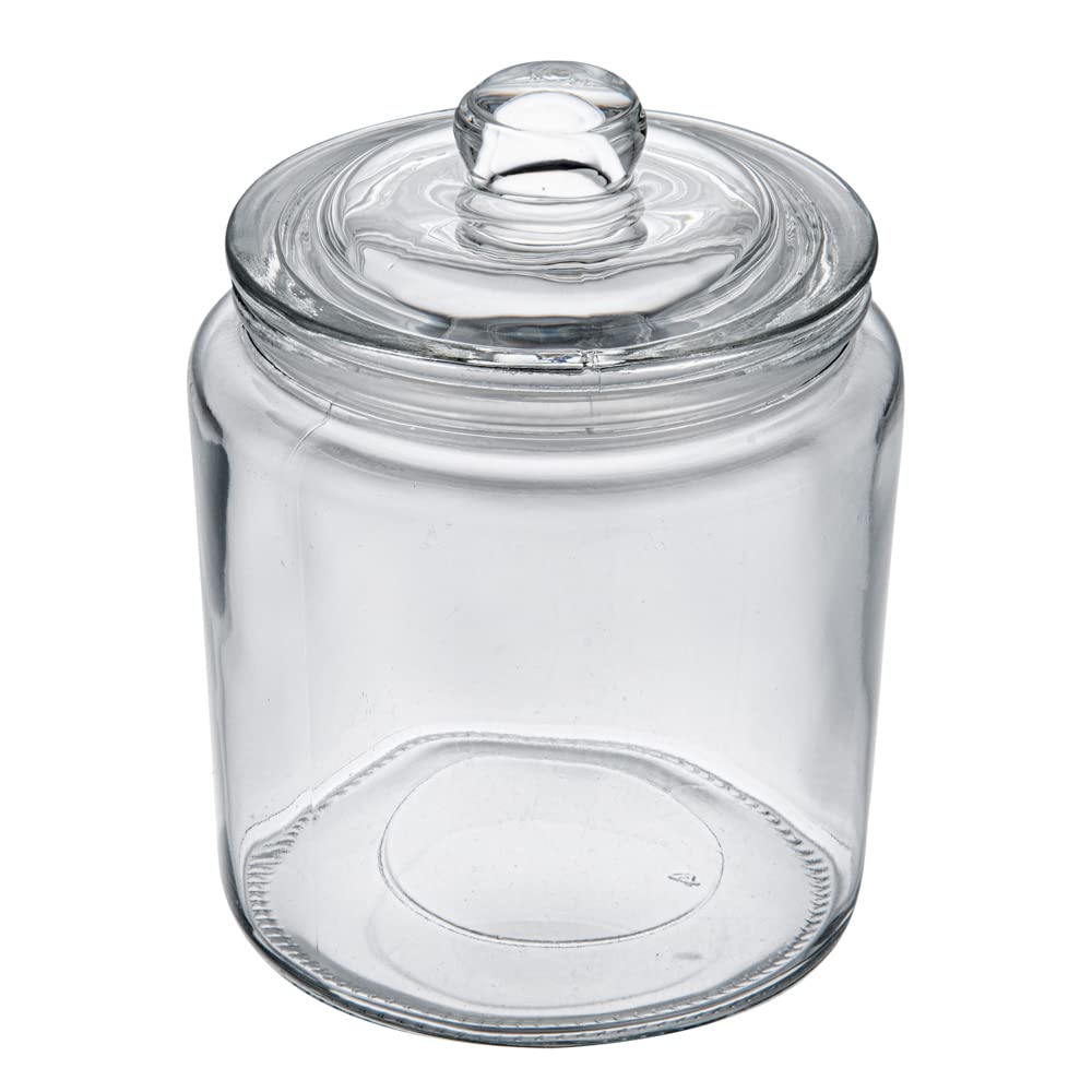 Restaurantware Vetri 0.2 Gallon Glass Storage Jar 1 Dishwashable Glass Cookie Jar - Airtight Seal Wide Opening Clear Glass Candy Jar Knob Handle Lid For Kitchen Laundry Or Storage