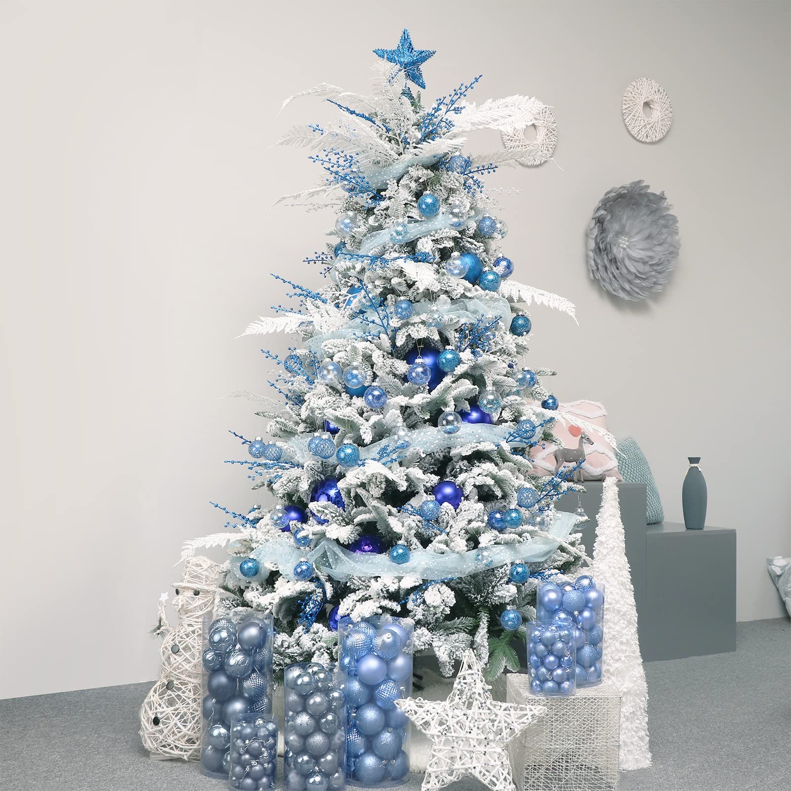 60MM/2.36" Clear Christmas Ornaments Set, 25PCS Shatterproof Decorative Hanging Ball Ornament with Stuffed Delicate Decorations, Xmas Tree Balls for Holiday Party - Green.