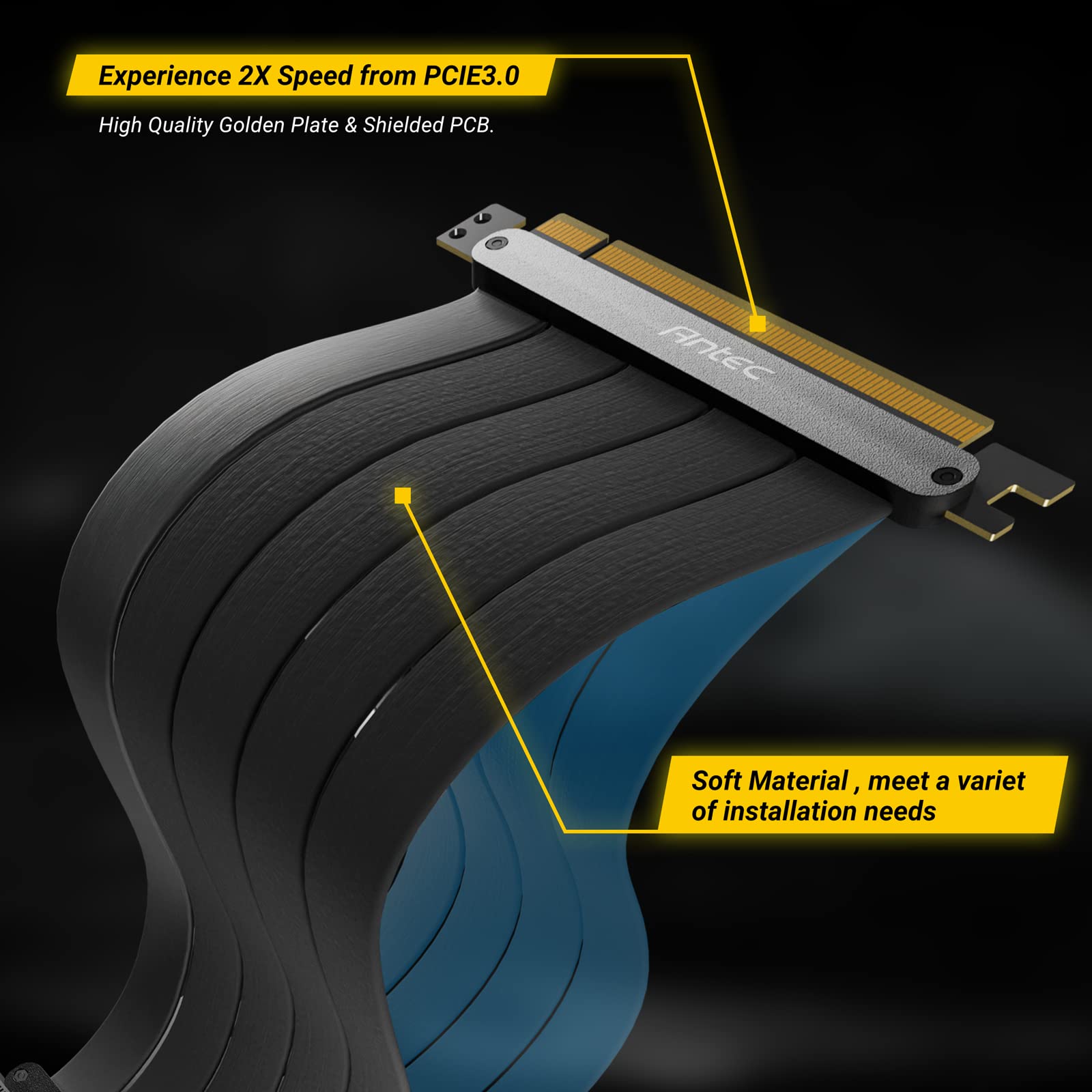Antec Vertical GPU Mount, 5V-3Pin RGB GPU Vertical Mount, PCIE 4.0 Riser Cable High Speed Flexible Extender Card Extension Port 90 Degree 200mm, Black (only Support Full-Break PCIE Expansion Slot)