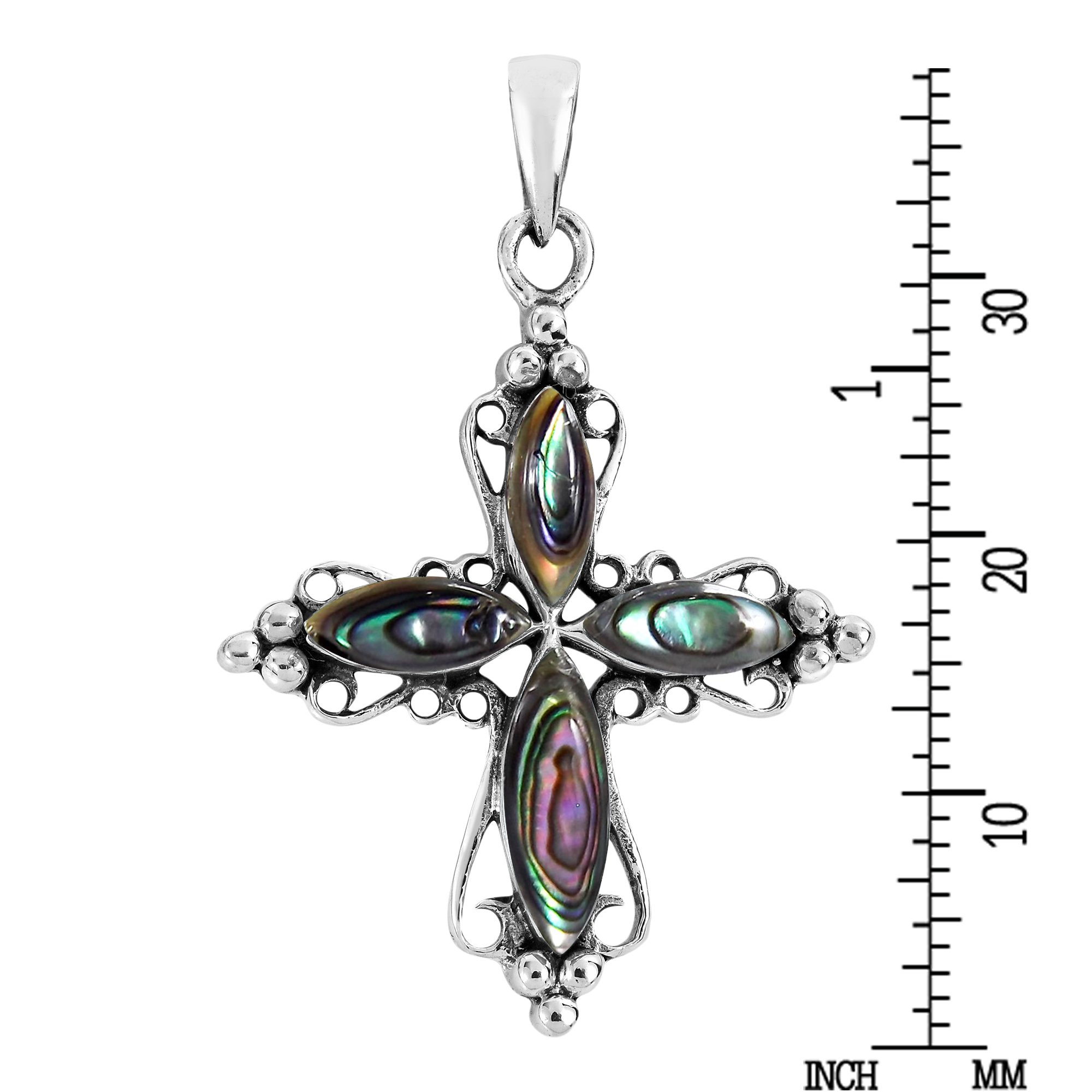 AeraVida Pretty Abalone Shell Cross Filigree .925 Sterling Silver Pendant