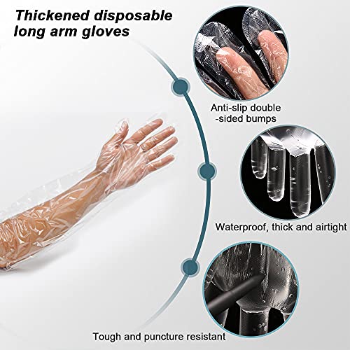 Barafat 50 Pieces Disposable Field Dressing Gloves, Veterinary Insemination Rectal Long Gloves, Extra Long Sleeve Full Arm Gloves, Cow Deer Palpation Gutting Gloves (Transparent)