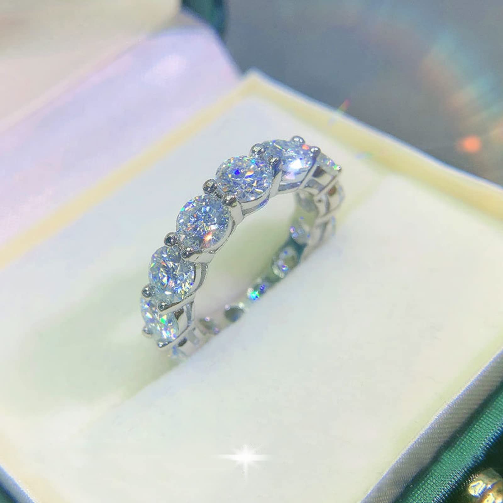 AINUOSHI Eternity Moissanite Ring, 925 Sterling Silver Round Cut 5mm Wedding Anniversary Band for Women Stackable Rings, Size 4-9