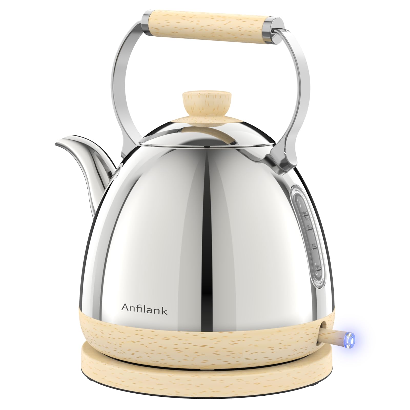 Anfilank Electric Kettle For Coffee & Tea -1.7L Water Boiler 1500W Fast Boiling, Visual Water Level, Removable Filter, LED Indicator Light. Auto Shut-off & Boil-Dry Protection - BPA Free (Black)