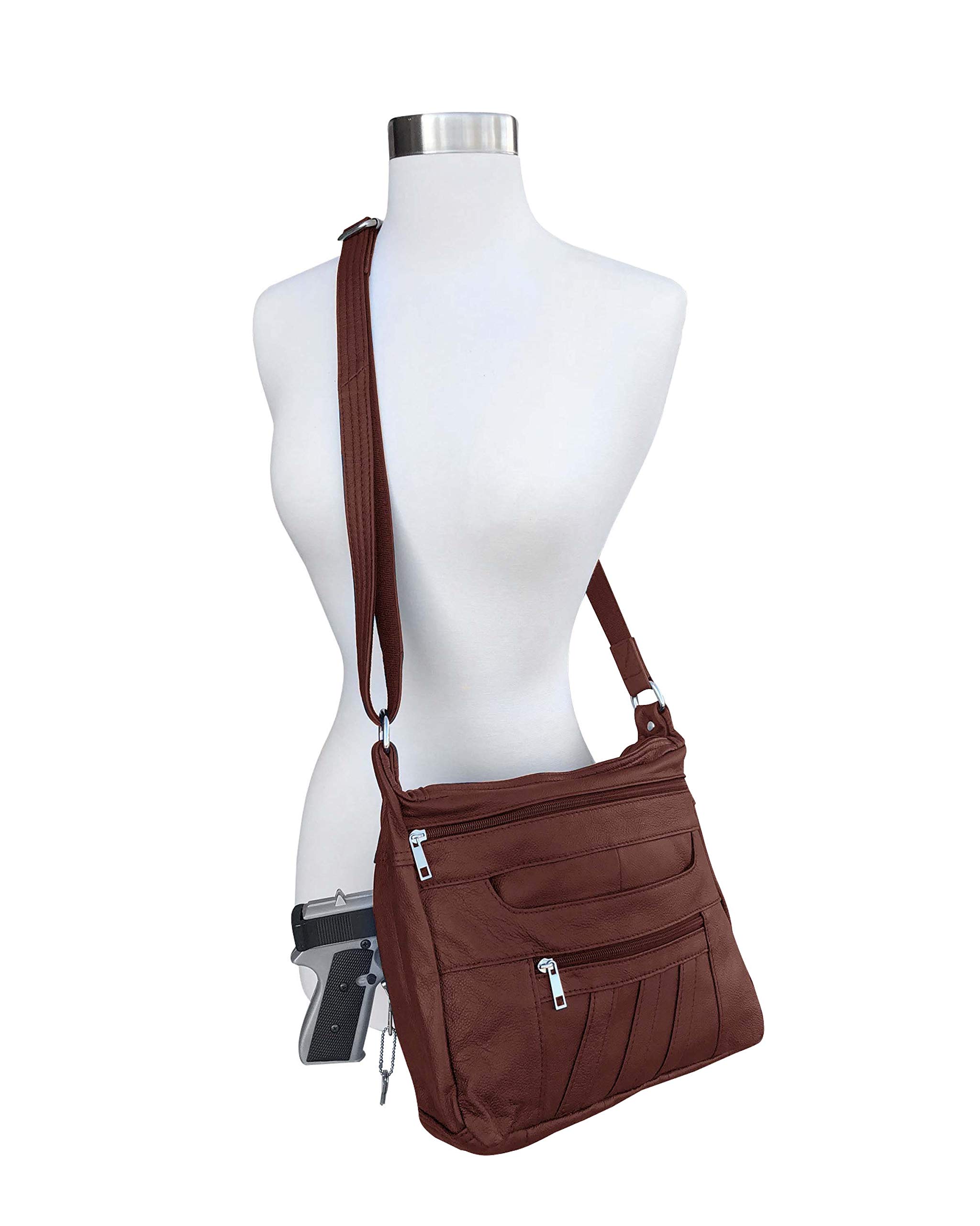 Brown Leather Concealed Carry Handbag Roma 7082