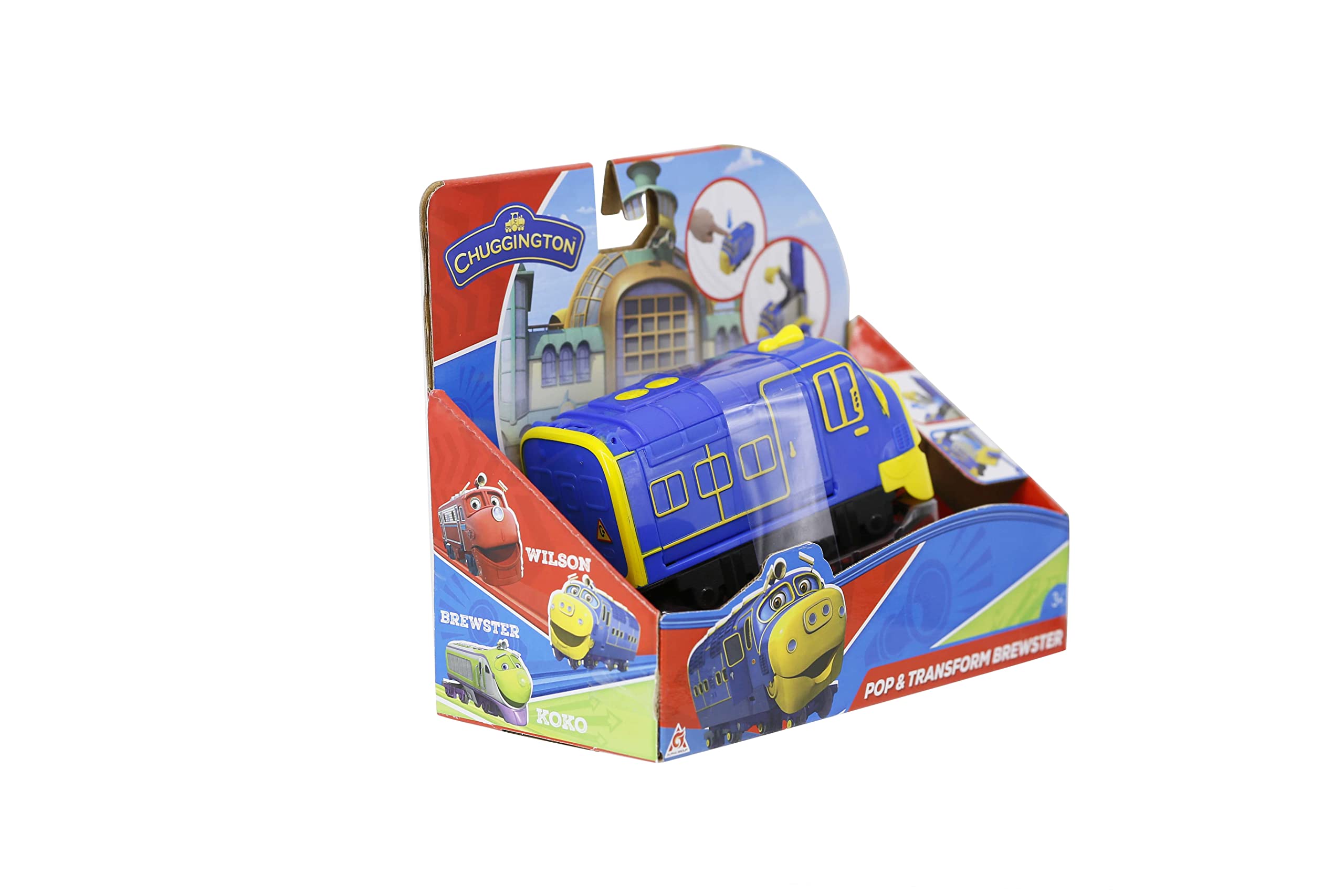 Chuggington - Pop and Transform Chuggers – Brewster - 5" Transforming Train Toy - Free-Rolling Wheels - Birthday Gift for Preschool Kids Age 3 and Up - Fun for 3 4 5 Year Old Boys and Girls