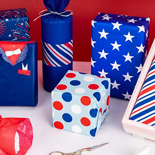 WRAPAHOLIC Wrapping Tissue Paper - 60 Sheets 14 x 20 Inch Blue Red White Tissue Paper Bulk for Independence Day Gift Wrapping, Arts & Crafts, Packing and Decorations