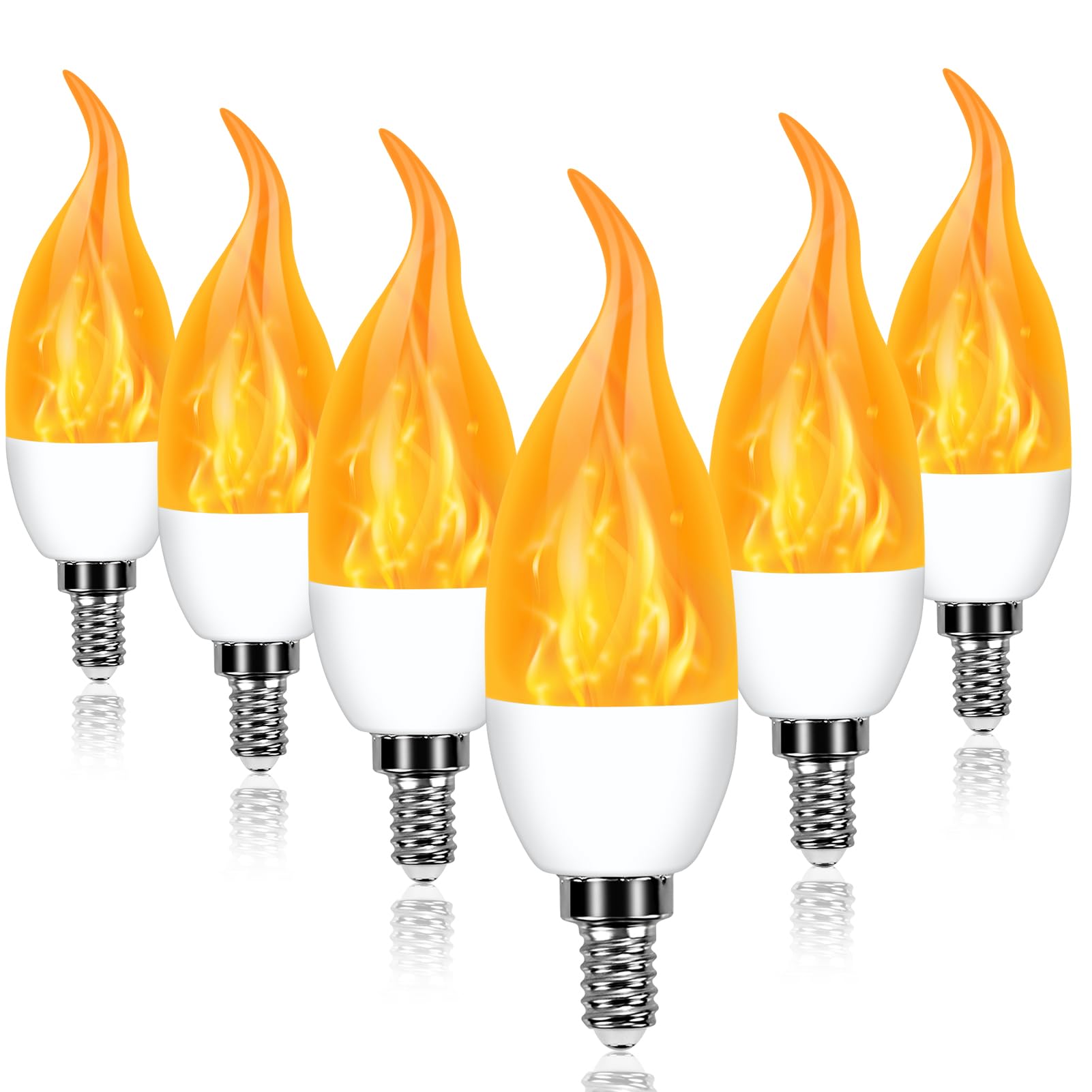 Kestnsee E12 LED Flickering Candelabra Flame Effect Light Bulbs - Upgrade Flicker Candelabra Torch Fire Effect Lights Bulbs for Outdoor Halloween Xmas Holiday Decorations Indoor Lamp (6 Pack)
