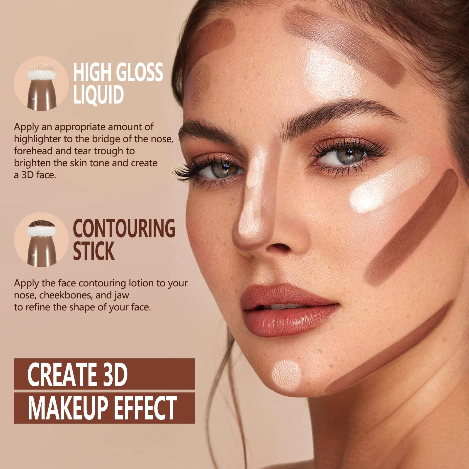 Anglicolor Contour Stick With Cushion Applicator,Liquid Contour Wand,Cream Contour Smooth,Bronzer Stick Lightweight Liquid Bronzer For Face (02#Fair/Medium)