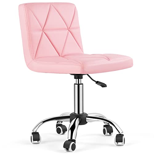 COSVALVE Armless Desk Chair Set of 2, Low Back Swivel Office Chair, Adjustable Task Chair with Rolling Wheels and Diamond Pattern, for Home Computer Barber, 2-Pack, Pink