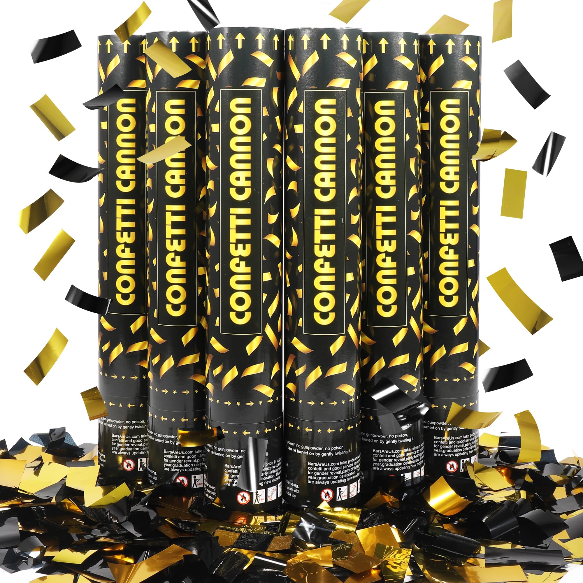 Black gold Confetti Poppers,6pack 12inch Confetti Wands For Birthday,Indoor Wedding,Party,Celebrations,Photo Shoots and New Year (Black gold 6Pack)