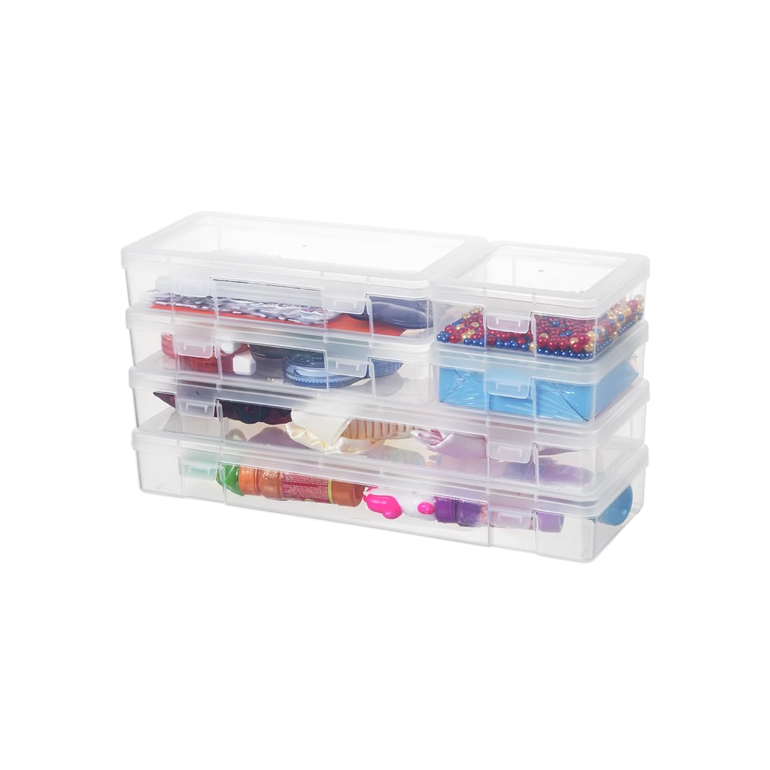 Naivees Multi-size Storage Containers with Latching Lid 3 Pack Small,Medium and Large Plastic Storage Box for Office,Beauty,Clear