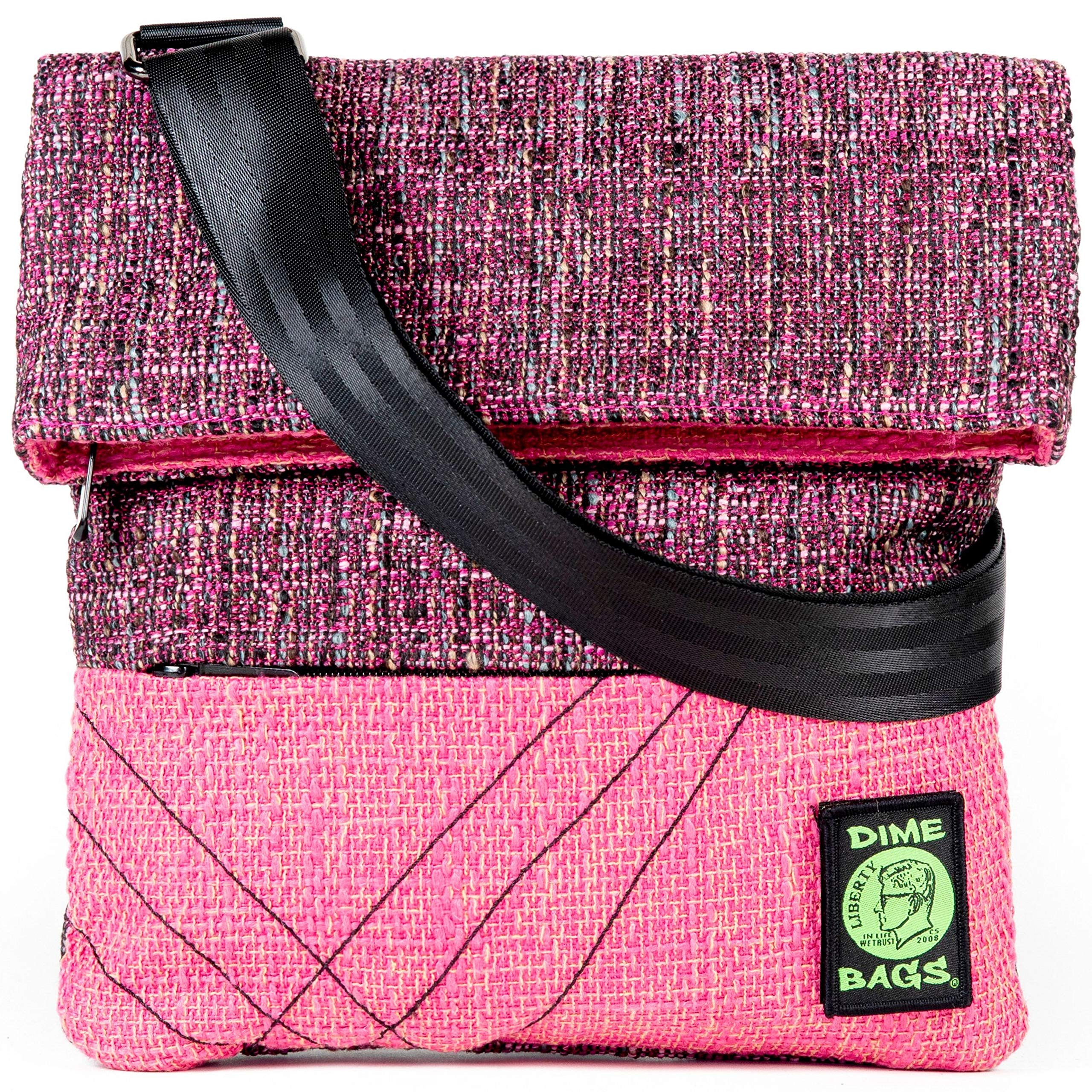 DIME BAGS Large Multi-Purpose Bag | Cross Body Hemp Purse with Adjustable Strap & Included (Large, Static Pink)