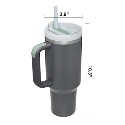 AZYPHERA 40 oz Tumbler with Handle and Straw Lid | Stainless Steel Insulated Stanley Cup | BPA Free Dishwasher Safe | Reusable Travel Friendly (Charcoal)