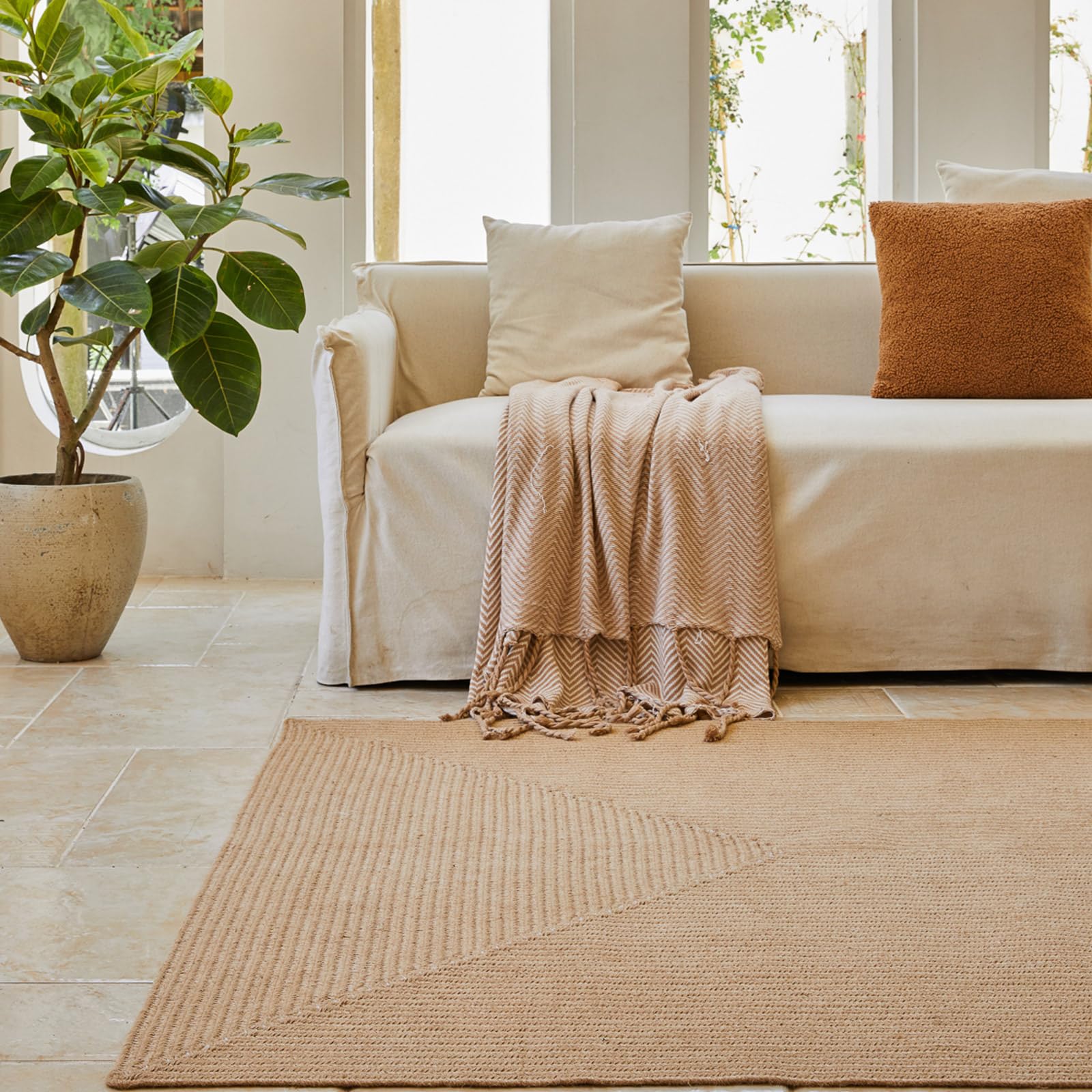 4x6 Foot No Shed Jute Rug Natural Fiber Reversible Collection Chunky Jute Area Rugs Handmade Bamboo Entryway Rug for High Traffic Areas in Living Room, Bedroom Kitchen Outdoor