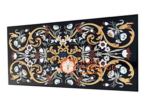 Black Marble Inlay Living Dining Table Top Marquetry Arts Furniture Decorative | 48"x24" Inches