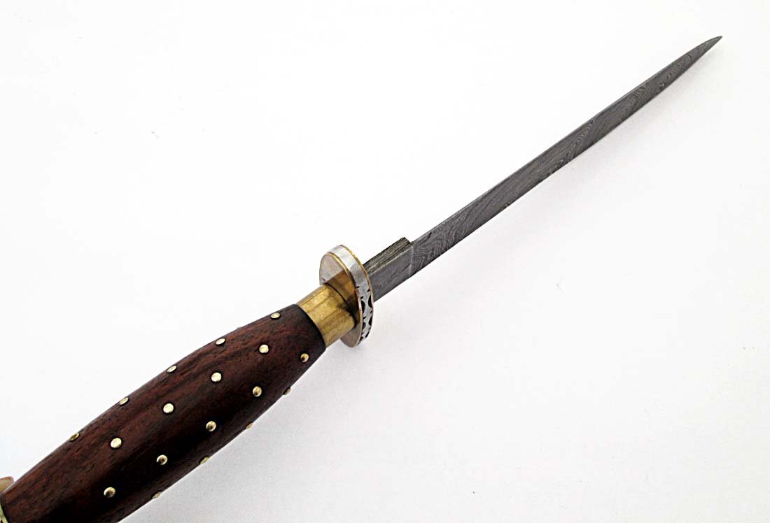 AishaTech Ambassador Hunting Knife Damascus Steel Blade Wood Handle