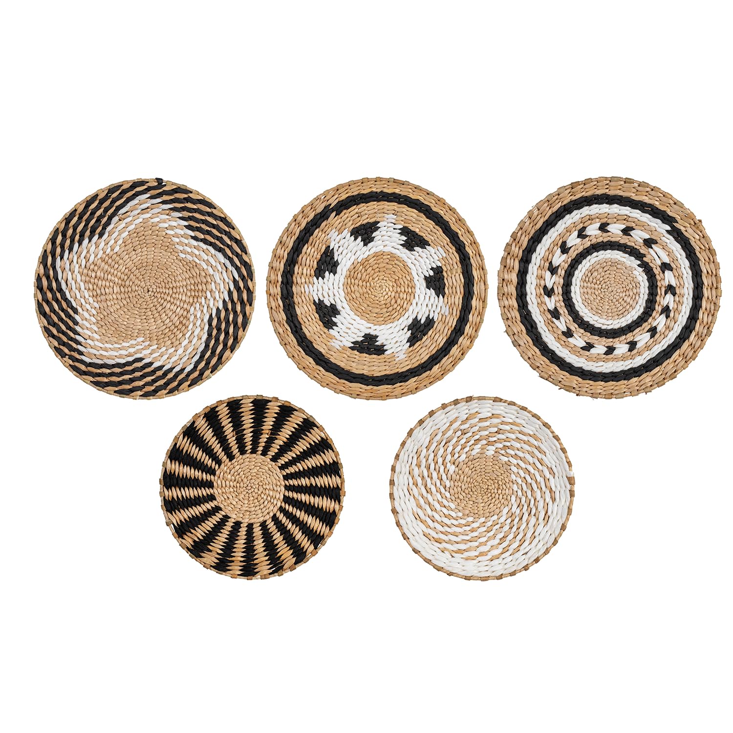 5 Boho Basket Wall Decor Set, hanging Woven Wall Basket Decor, Boho Wall Baskets decor, Basket Wall Art Decor, Eco-Friendly Round Woven Wall Decor, Boho Rattan Wall Decor Gift with Nails & hooks