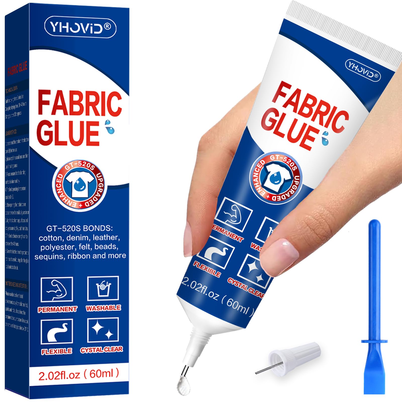 Fabric Glue for Clothing Permanent Washable, Liquid Stitch Fabric Adhesive, Anti-Fray Check, Super No-Sew Clear Fusion Glue for All Patches, 24 Hour Dry and Waterproof