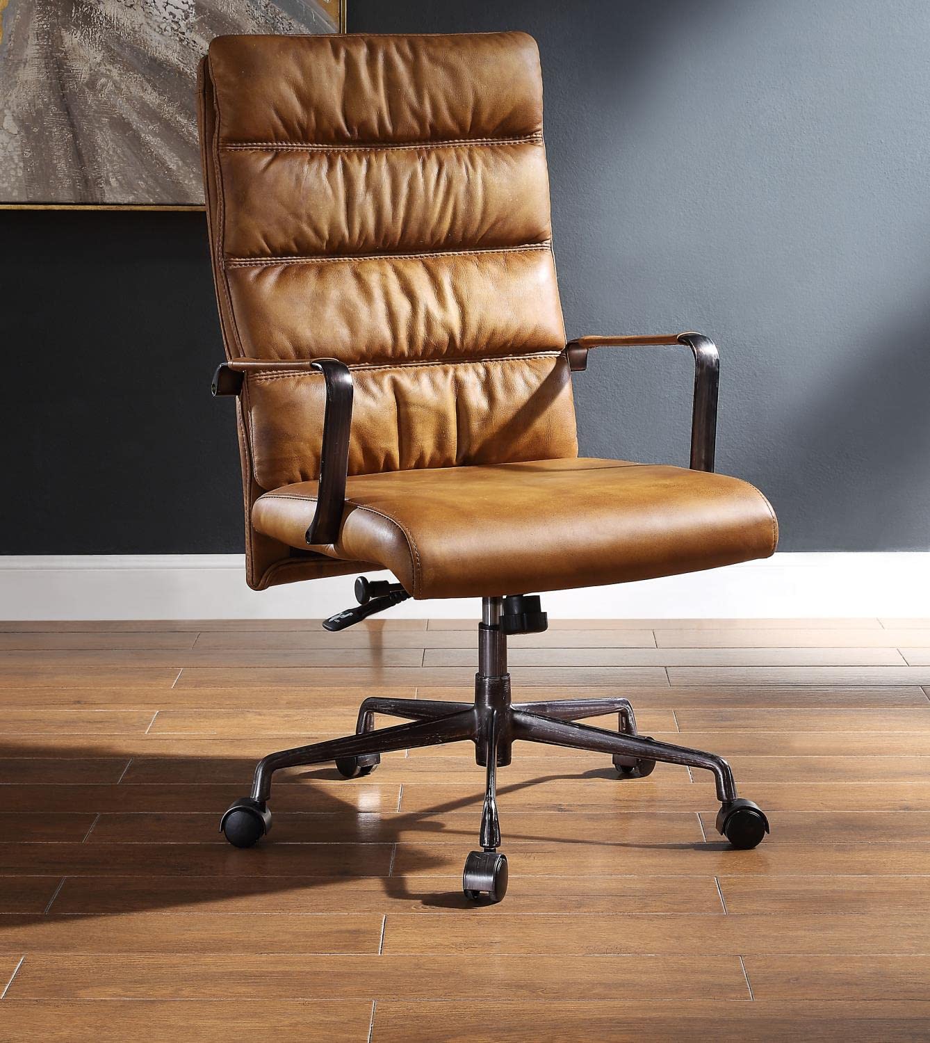 Acme Jairo Tufted Leather Upholstered Swivel Office Chair in Sahara Brown