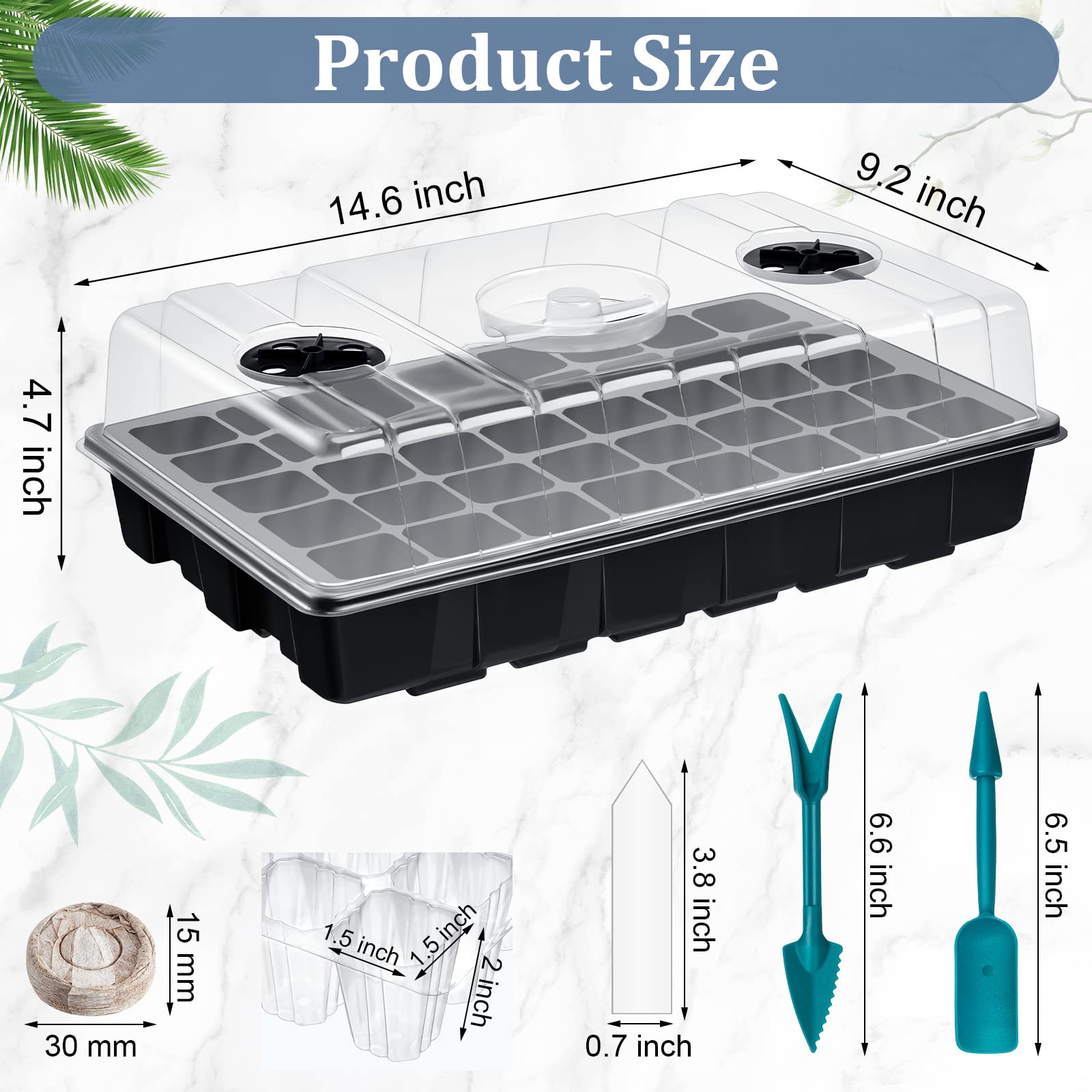 8 Pack Seed Starter Tray Seedling Trays with 200 Peat Pellets 20 Plant Labels 4 Gardening Tools with Humidity Vented Domes and Base Seed Germination Kit Mini Greenhouse for Plant Seedling (Green)