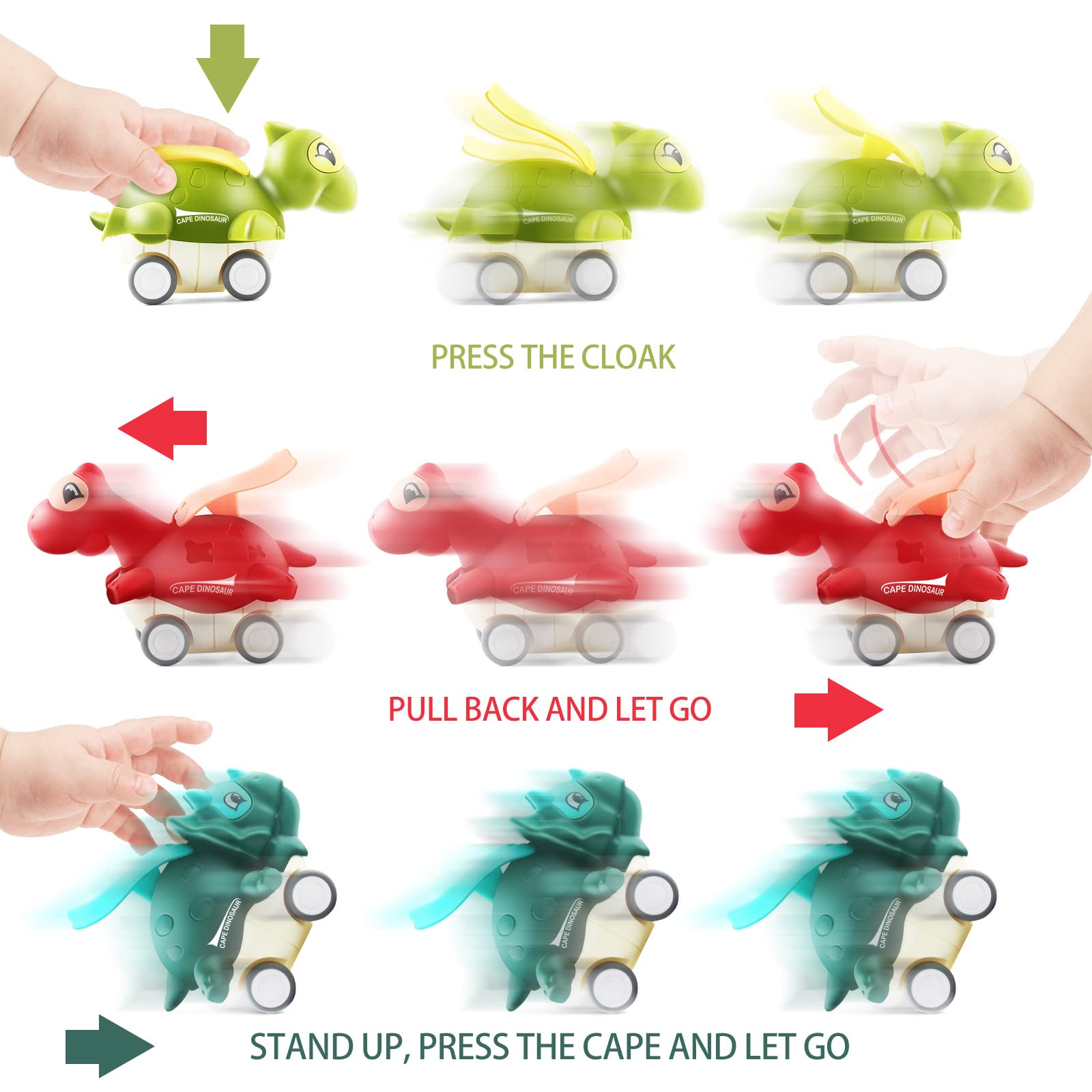 Dinosaur Car Press and Go Toddler Toys Pull Back Vehicles for Boys and Girls Age 3 and Up 5 Pcs Car Race for Kids