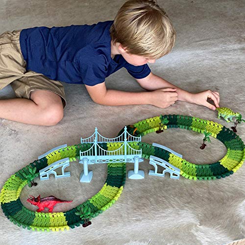 DINOSAUR Flexible Track Set FR2001: 173 total pieces - includes 1 Off-Road Electric Toy Vehicle & 2 Dinosaurs (Species May Vary)- Fun Learning Dino Gift for 3 Year Olds & Up