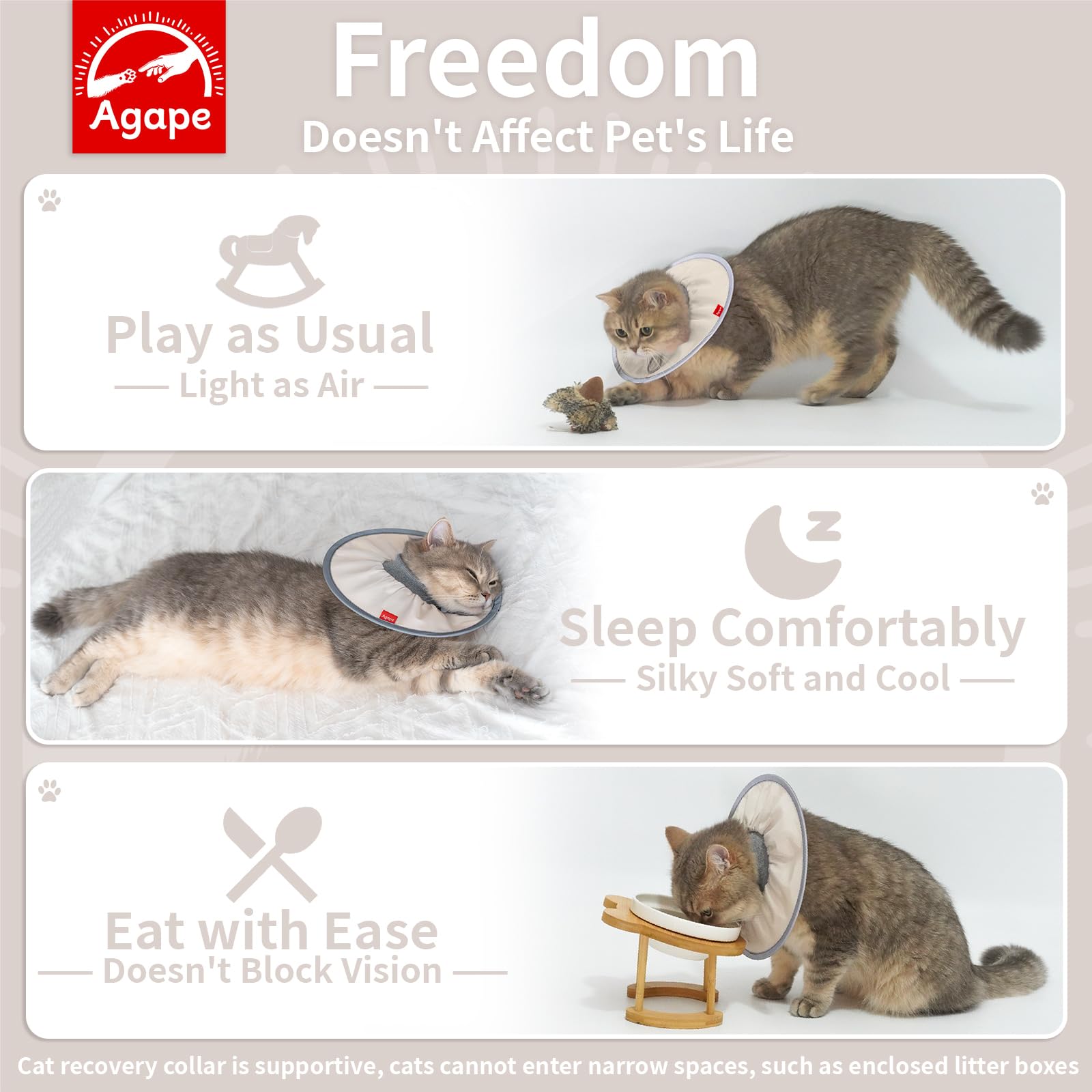 Agape Cat Cone Collar Soft and Cool, Lightweight Recovery Collar for Cats After Surgery, Cute Cat Cone Alternative, Reflective Neck Cone to Stop Licking,Waterproof E Collar for Neuter Recovery (Ivory)