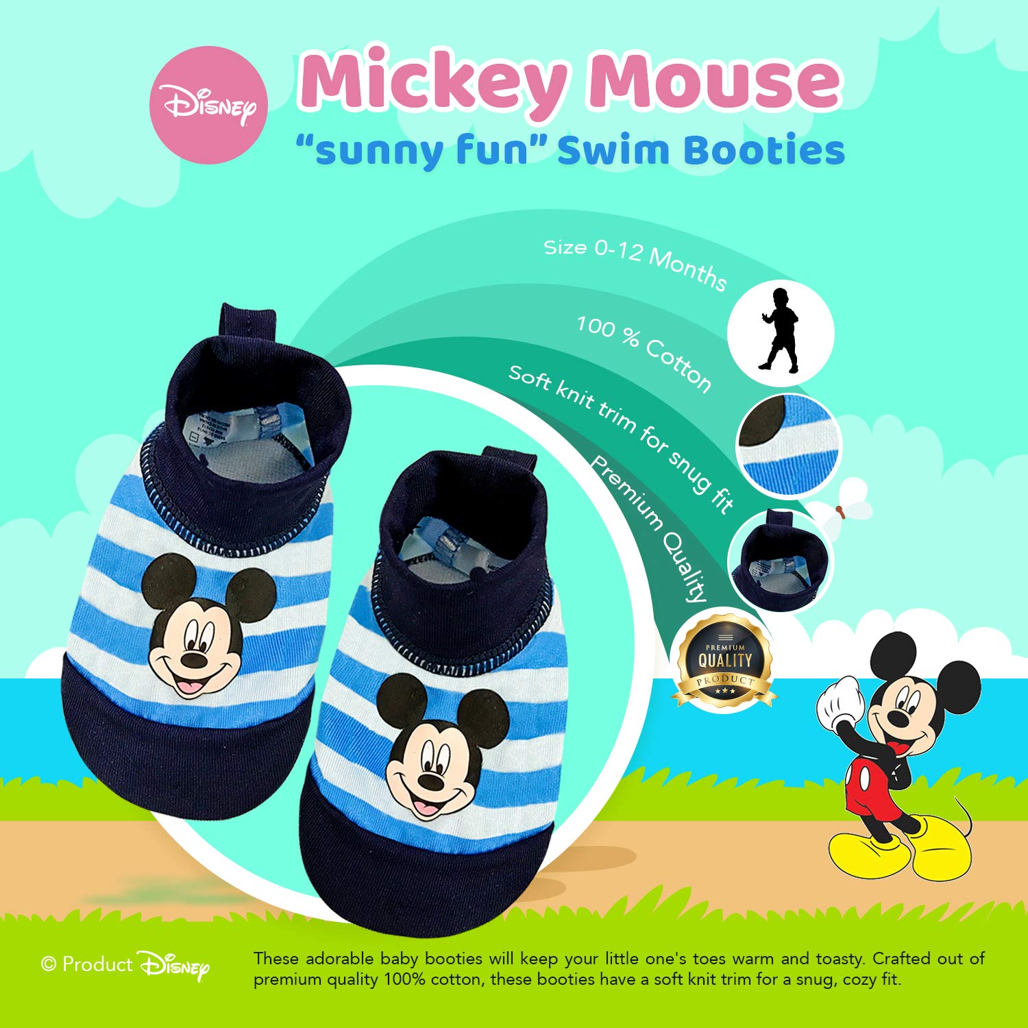 Disney Mickey Mouse Sunny Fun Swim Hat and Swim Booties 0-12 Months [5013] Blue