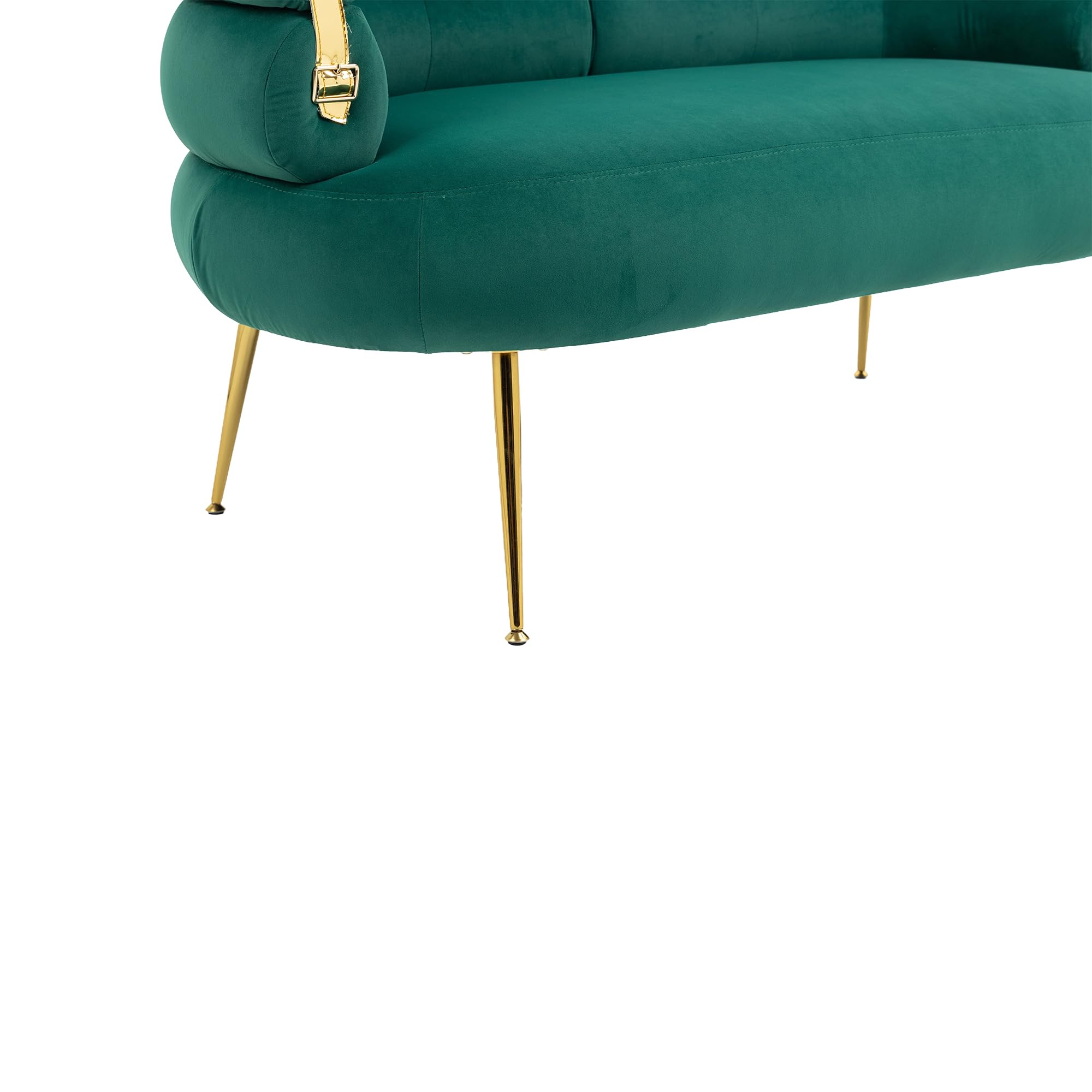 Velvet Small Loveseat Sofa, Upholstered Mini Couch with Curved Backrest, Modern 2-Seat Sofa with Gold Metal Legs, Comfy Love Seat for Living Room, Bedroom, Dorm, and Apart(Green)
