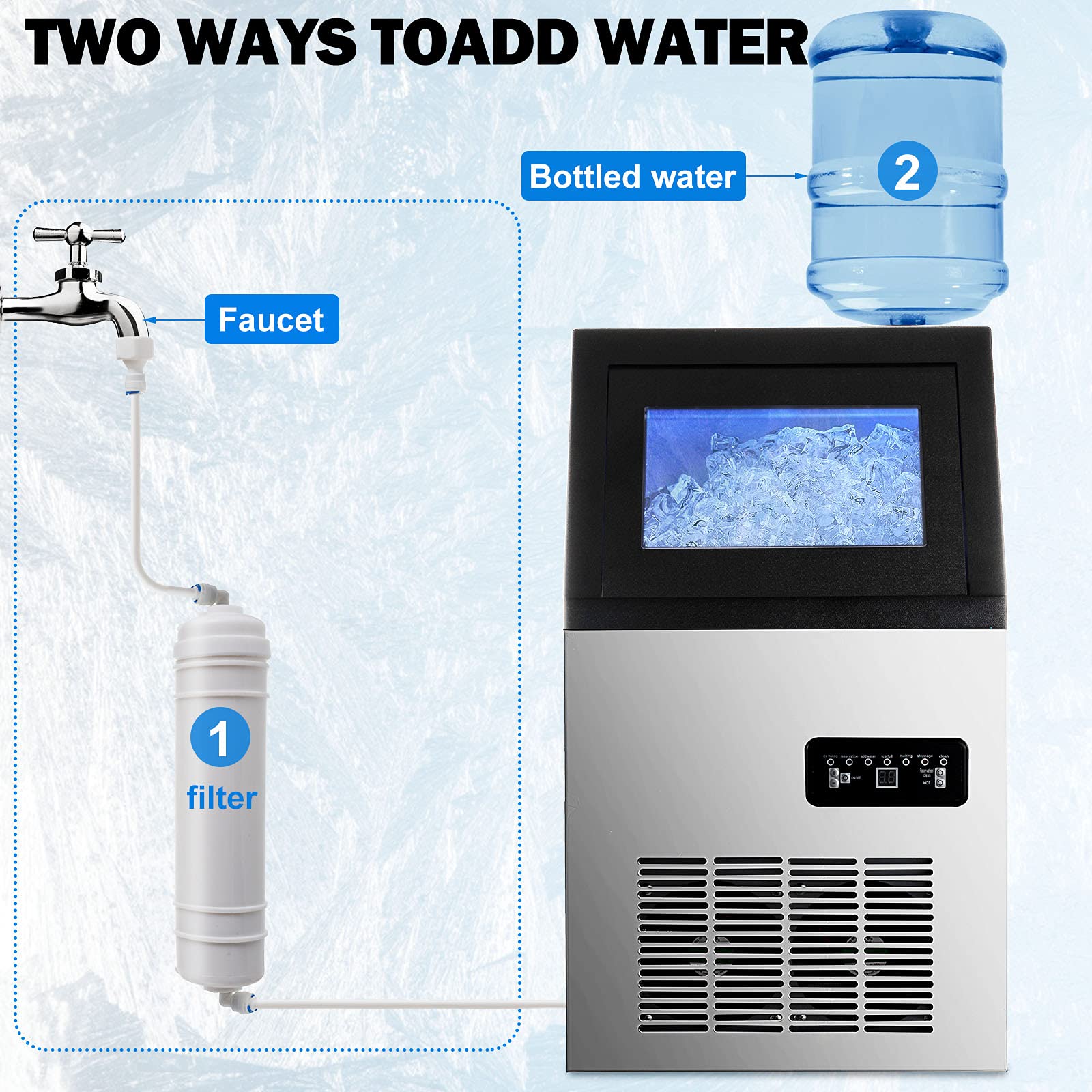 SmaketBuy Commercial Ice Maker 110LBS/24H Stainless Steel Commercial Ice Maker Machine Auto Operation 24LBS Storage 32 Cubes Freestanding Commercial Ice Cube Maker for Restaurant, Coffee Shop, Bar