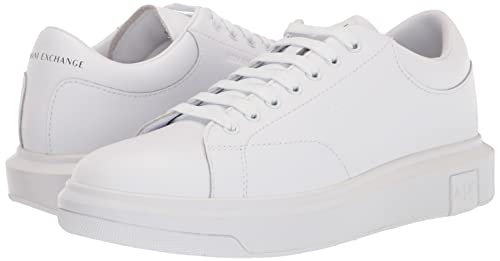 A|X Armani Exchange Men's Thick Sole Leather Sneakers, Optical White, 8